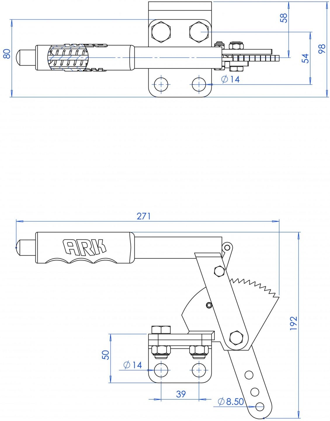 Ratchet Style Park Brake Lever Top or Side Mount #RBP50Z - ARK