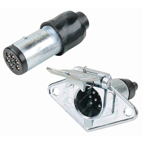 Trailer 7 Pin Small Round METAL Plug & Socket Set ADR Approved TP7MB ...